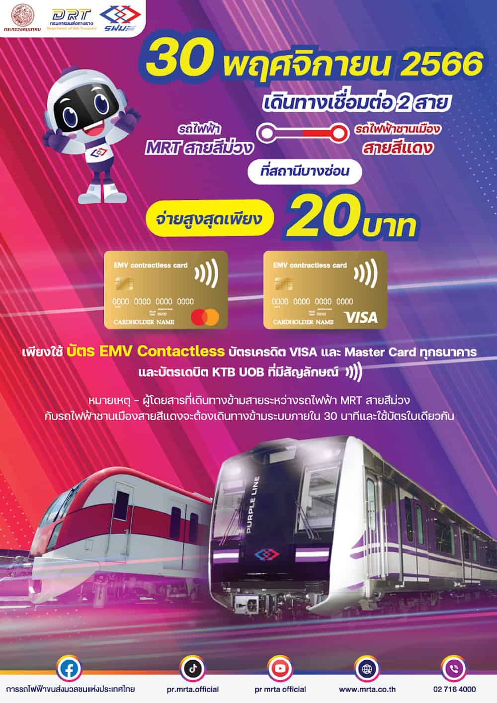 วิธีเดินทางรถไฟสายสีแดงต่อสายสีม่วง จ่ายเพียง 20 บาท ด้วยบัตร EMV - iT24Hrs
